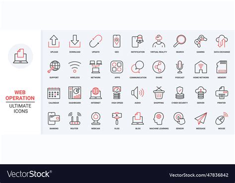 Web Communication Trendy Red Black Thin Line Icons