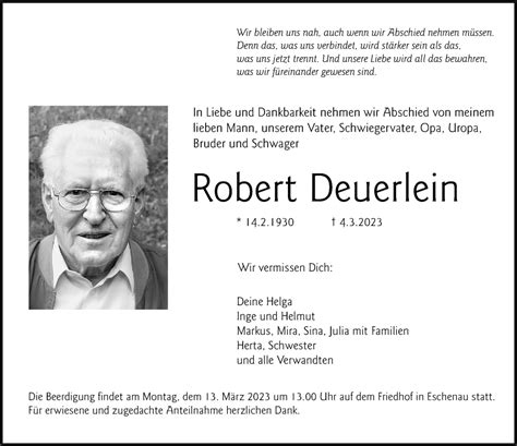 Traueranzeigen Von Robert Deuerlein Trauer Nn De