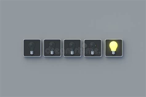 Problem Solving Glowing Light Bulb On Button Stock Illustration