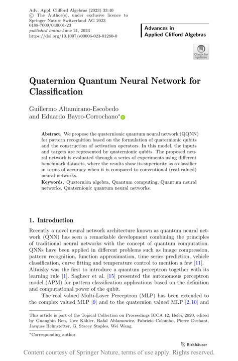 Quaternion Quantum Neural Network For Classification Quaternion Quantum Neural Network For Classification