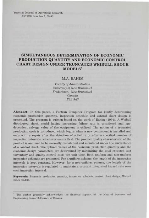 Pdf Simultaneous Determination Of Economic Production Quantity And Economic Control Chart