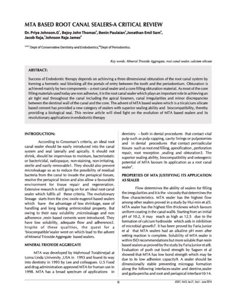 Pdf Mta Based Root Canal Sealer A Critical Review