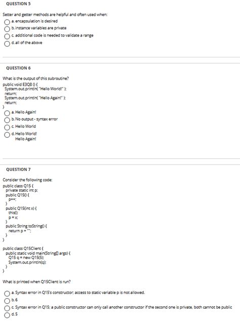 Solved Question 5 Setter And Getter Methods Are Helpful And