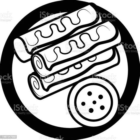 Turon 래퍼 벡터 개요 아이콘 디자인 아시아 요리 기호 가장 인기 있는 요리 기호 길거리 음식 스톡 일러스트 레드 소스 개념이 있는 치킨 스프링롤 건강한 생활방식에 대한