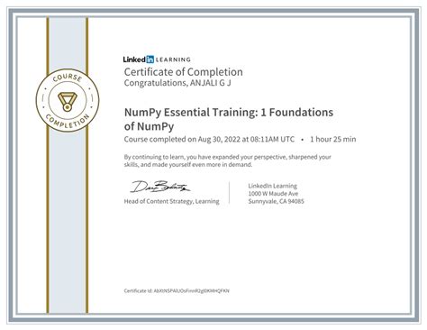 Just Finished The Course “numpy Essential Training 1 Foundations Of Numpy” By Terezija Semenski