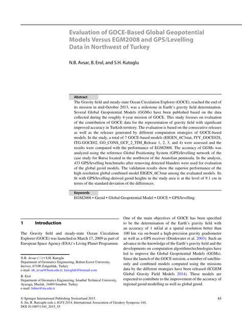 Pdf Evaluation Of Goce Based Global Geopotential Models Versus Egm2008 And Gps Levelling Data