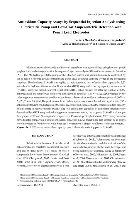 Pdf Antioxidant Capacity Assays By Sequential Injection Analysis Using Peristaltic Pump And