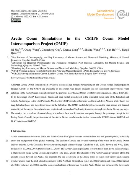 PDF Arctic Ocean Simulations In The CMIP6 Ocean Model Intercomparison Project OMIP