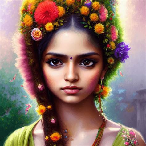 Indian Bohemian Girl With Flowers In Camilla Derrico Style · Creative