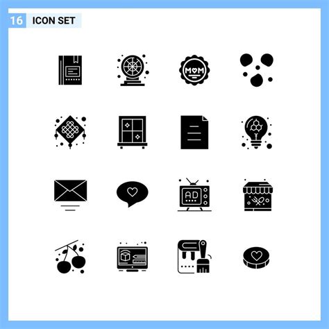 Pack Of 16 Modern Solid Glyphs Signs And Symbols For Web Print Media Such As Weather Hail Fun