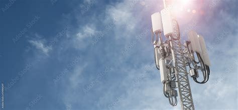 3d Rendering Of Mobile Phone Signal Repeater Station Tower With Blue