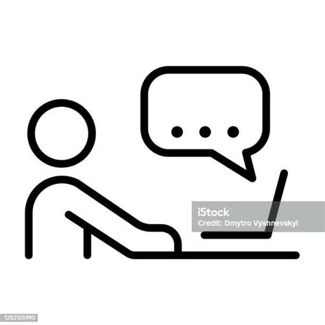 비즈니스 사람들은 흰색으로 격리된 벡터 아이콘을 간략하게 설명합니다 웹 및 Ui 디자인 모바일 앱 및 인쇄 제품을 위한 랩톱 아이콘의 테이블에서 작업하는 남자 0명에 대한