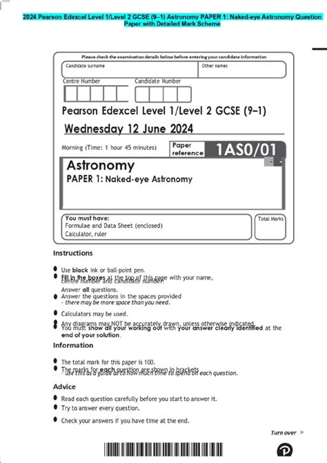 Pearson Edexcel Level Level GCSE Astronomy PAPER Naked Eye Astronomy Question
