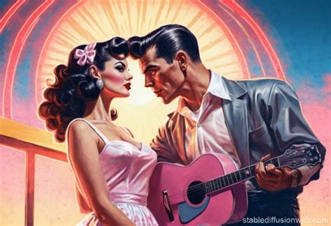 Rockabilly Pair Retro Poster Drawing Stable Diffusion Online
