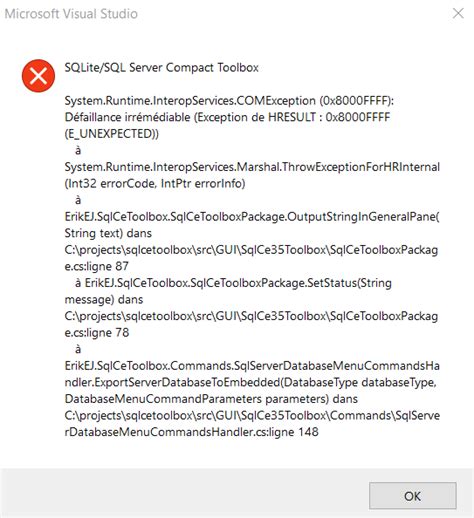 migrate sql server to sqlite interopservicesexception · issue