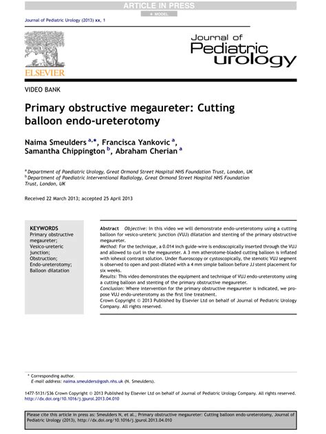 Pdf Primary Obstructive Megaureter Cutting Balloon Endo Ureterotomy