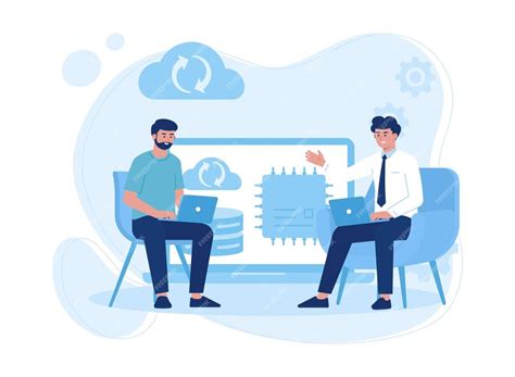 Premium Vector Synchronization Of Cloud Data Storage On A Laptop