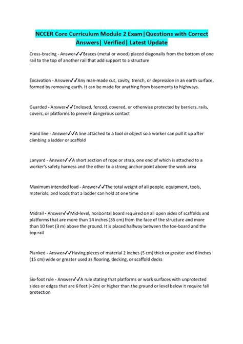 Nccer Core Curriculum Module 2 Exam Questions With Correct Answers Verified Latest Update