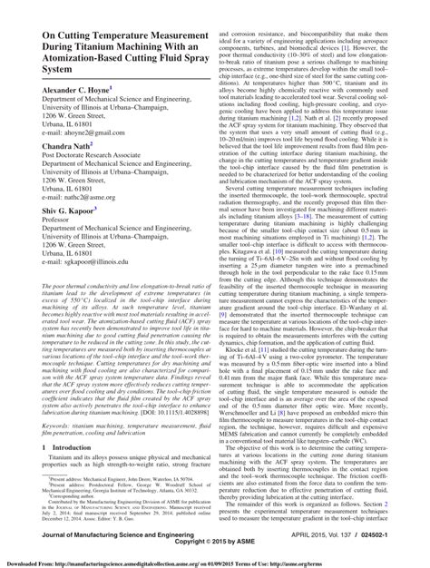 Pdf On Cutting Temperature Measurement During Titanium Machining With An Atomization Based