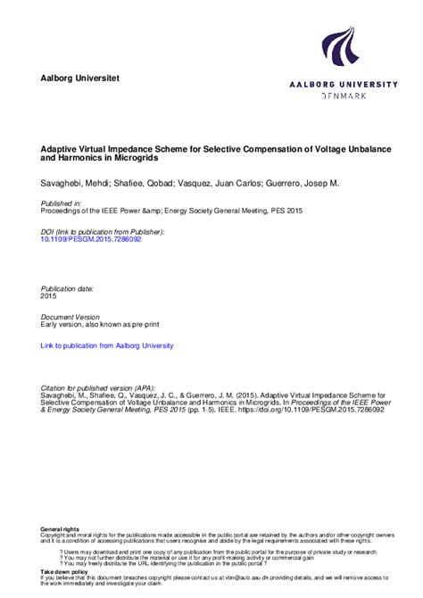 Pdf Adaptive Virtual Impedance Scheme For Selective Compensation Of Voltage Unbalance And