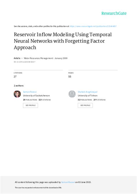 Pdf Reservoir Inflow Modeling Using Temporal Neural Networks With Forgetting Factor Approach