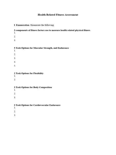 Health Related Fitness Assessment Activity Sheet Download Free Pdf