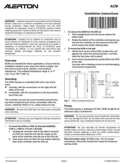 Honeywell Alerton Acm Installation Instructions Manual Pdf Download Manualslib