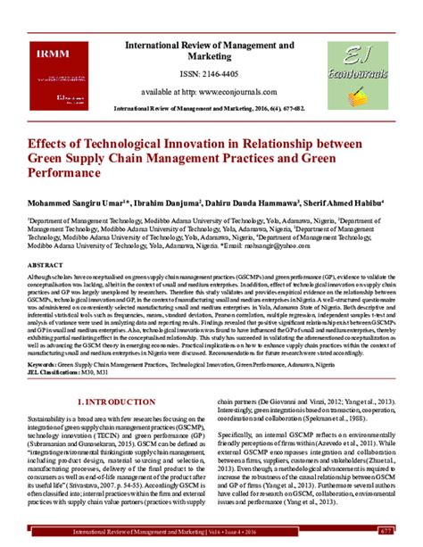 Pdf Effects Of Technological Innovation In Relationship Between Green Supply Chain Management
