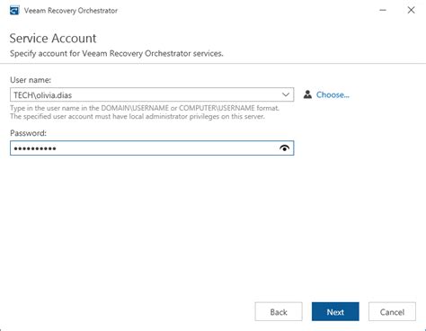 Step 6 Specify Service Account Credentials Veeam Recovery Orchestrator User Guide