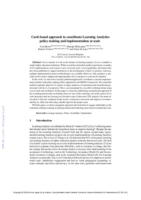 Pdf Card Based Approach To Coordinate Learning Analytics Policymaking And Implementation At Scale