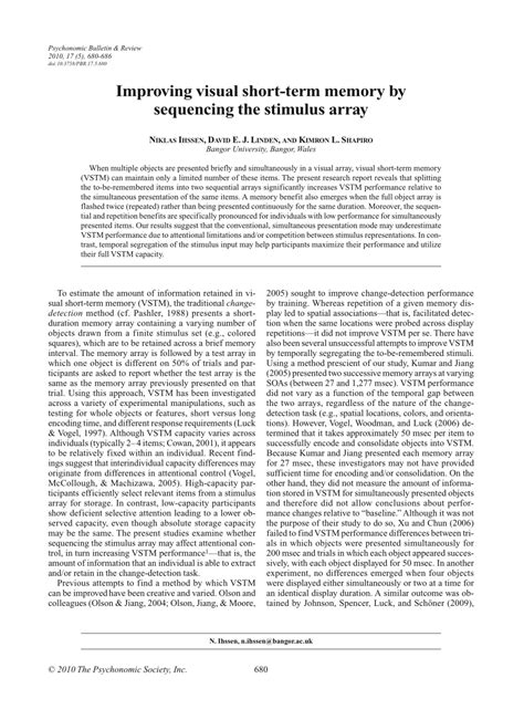 Pdf Improving Visual Short Term Memory By Sequencing The Stimulus Array