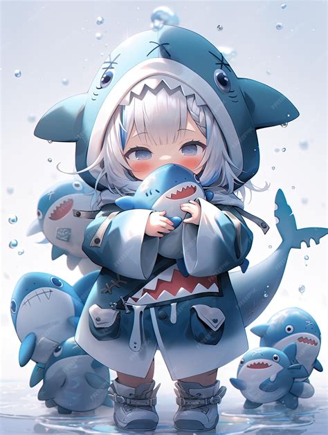 Premium Ai Image Anime Holding Shark And Dolphin