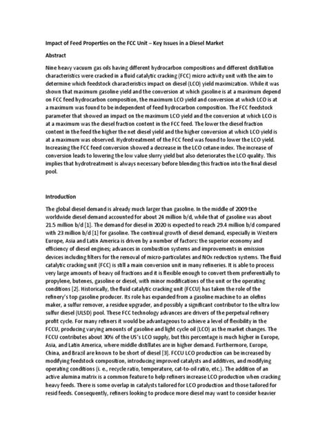 Impact Of Feed Properties On The Fcc Unit Pdf Cracking Chemistry
