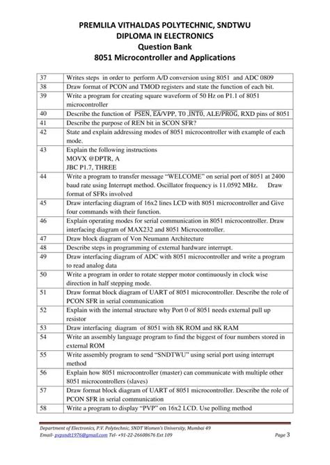 8051 Microcontroller Question Bank Electronicspvp Sndtwu