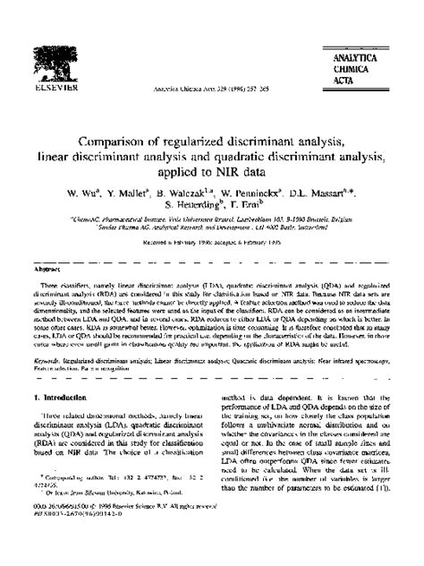 pdf comparison of regularized discriminant analysis linear