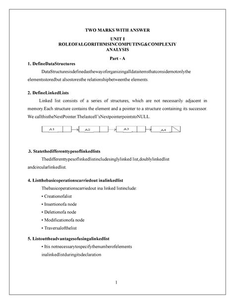 Two Marks Important Answers 1 TWO MARKS WITH ANSWER UNIT I Studocu