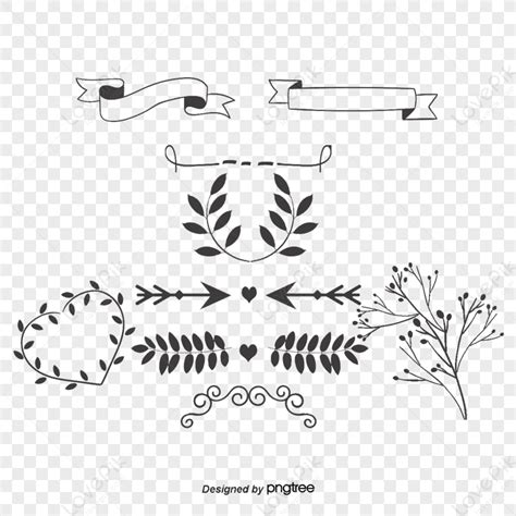 벡터 검은색 나뭇잎이 과 리본 일러스트사랑만화 잎 Png 일러스트 무료 다운로드 Lovepik