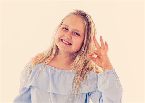 Cute Pretty Girl With Happy Face And Ok Sign Gesture In Human Emotions
