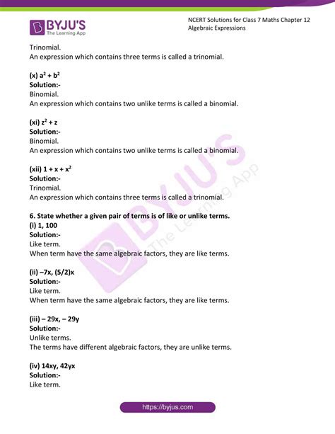 Ncert Solutions For Class 7 Maths Chapter 12 Algebraic Expressions