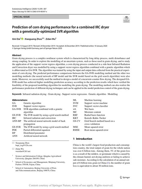 Prediction Of Corn Drying Performance For A Combined Irc Dryer With A Genetically Optimized Svr