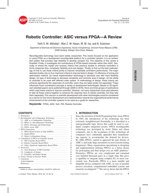 Pdf Robotic Controller Asic Versus Fpga A Review