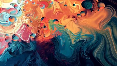 Abstract Liquid Color Swirl With Floating Spheres Vibrant And Dynamic