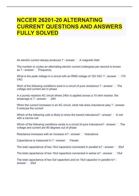 Nccer 26201 20 Alternating Current Questions And Answers Fully Solved Nccer Stuvia Us