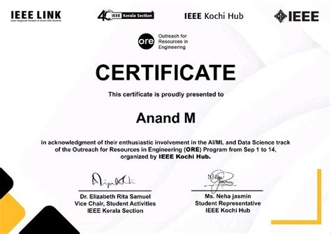 Anand M On Linkedin Ore Ieee Oreieee Ieeeore Aiml Ieeekochi Ieeekochihub Ieeeic