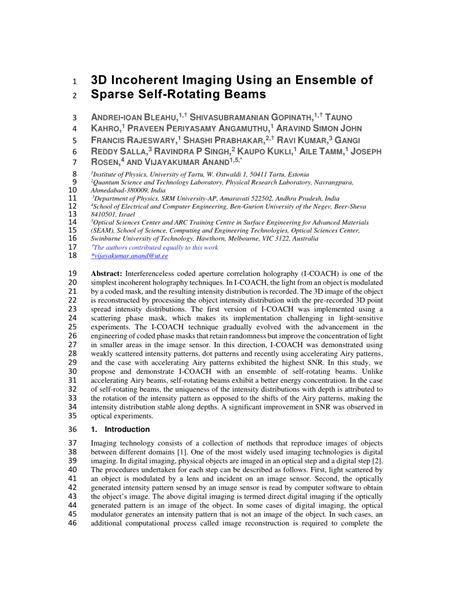 pdf 3d incoherent imaging using an ensemble of sparse self rotating beams