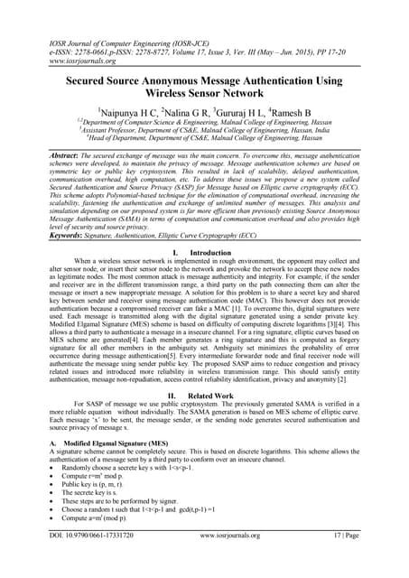 Secured Source Anonymous Message Authentication Using Wireless Sensor Network Pdf