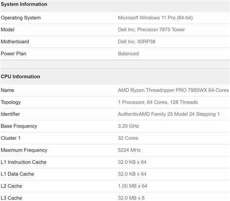 스레더리퍼 프로 7985wx의 긱벤치 점수 컴퓨터 하드웨어 기글하드웨어