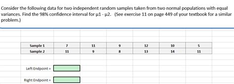 Solved Consider The Following Data For Two Independent