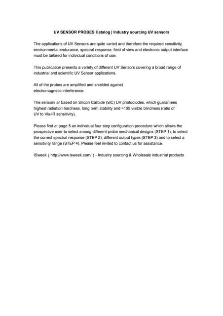 Uv Sensor Probes Catalog Industry Sourcing Uv Sensors Doc Uv Sensor Probes Catalog Industry Sourcing Uv Sensors Doc