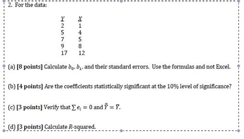 For The Data Calculate B B And Their Standard Chegg Com